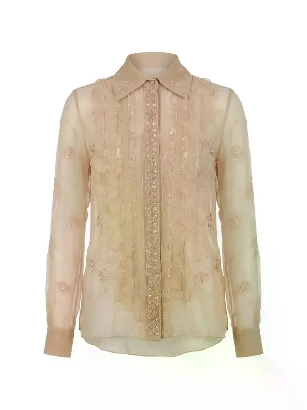 Valentino Garavani Bead-embellished Lace-trim Shirt - Neutrals