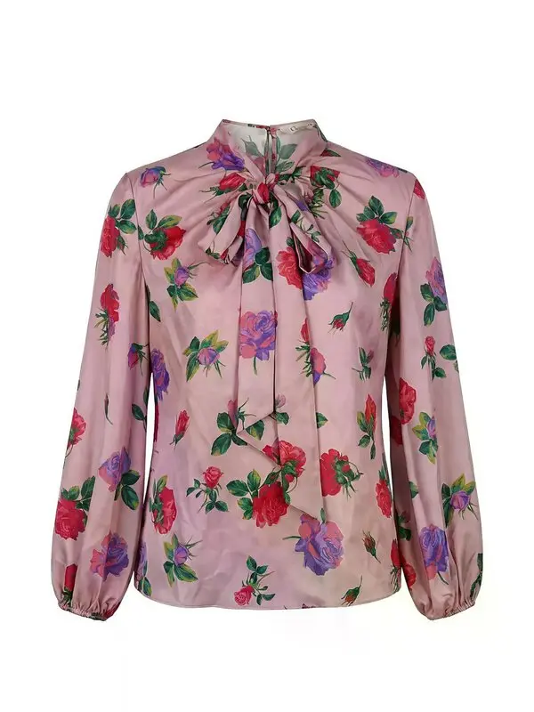 Valentino Garavani Floral-print Pussy-bow Blouse - Pink