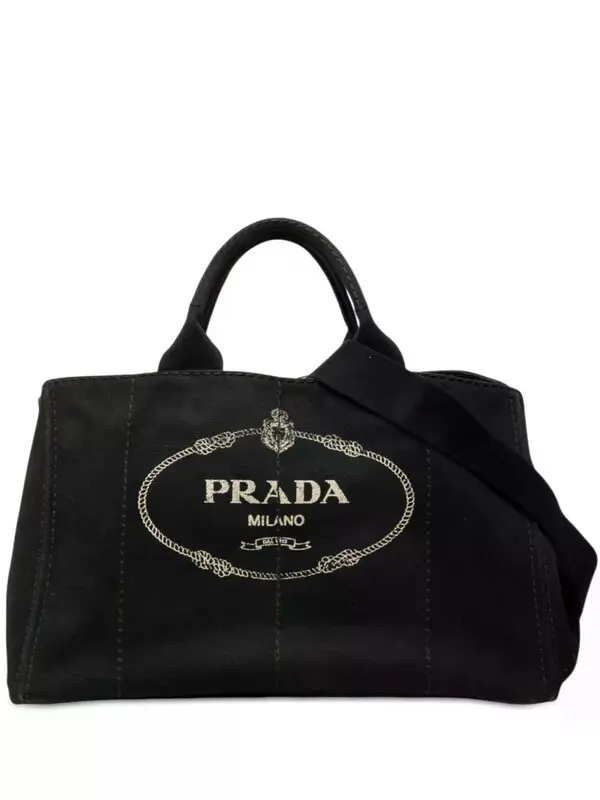 Prada 2013-2026 Large Canvas Canapa Logo Tote Satchel - Black