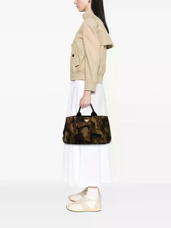 Prada 2013-2026 Large Canvas Canapa Camouflage Stampata Tote Bag