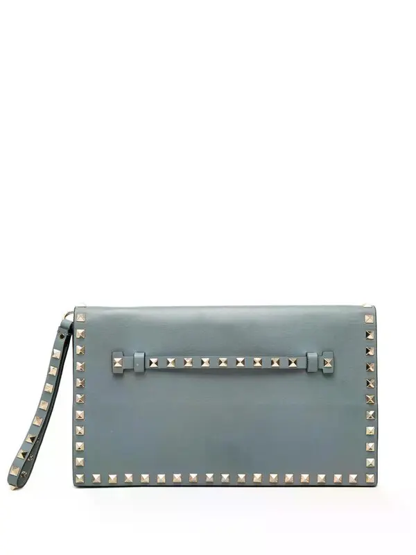 Valentino Garavani 2000-2017 Leather Rockstud Flap Clutch Bag - Blue