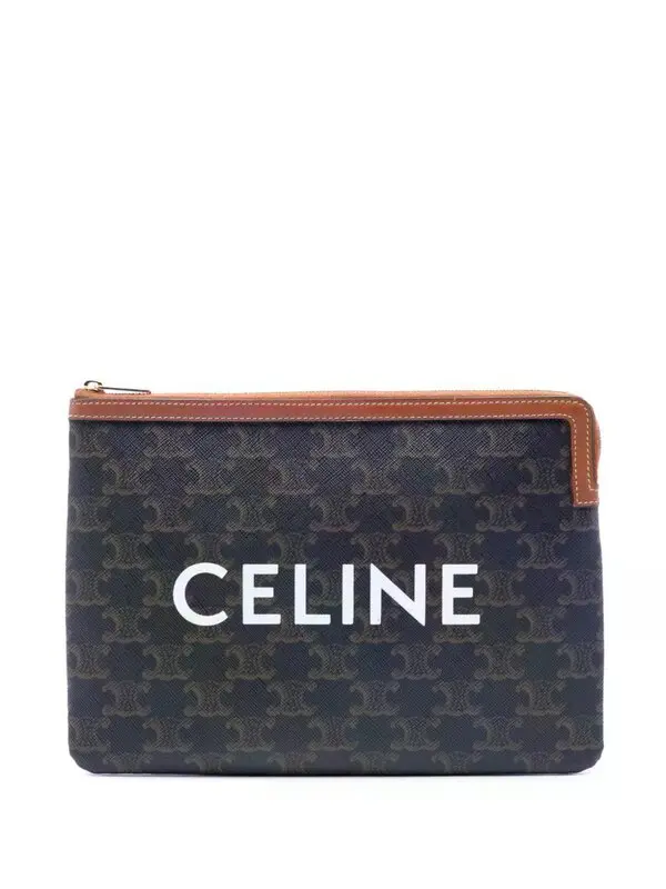 Celine 2019 Small Triomphe Coated Canvas Clutch Bag - Brown