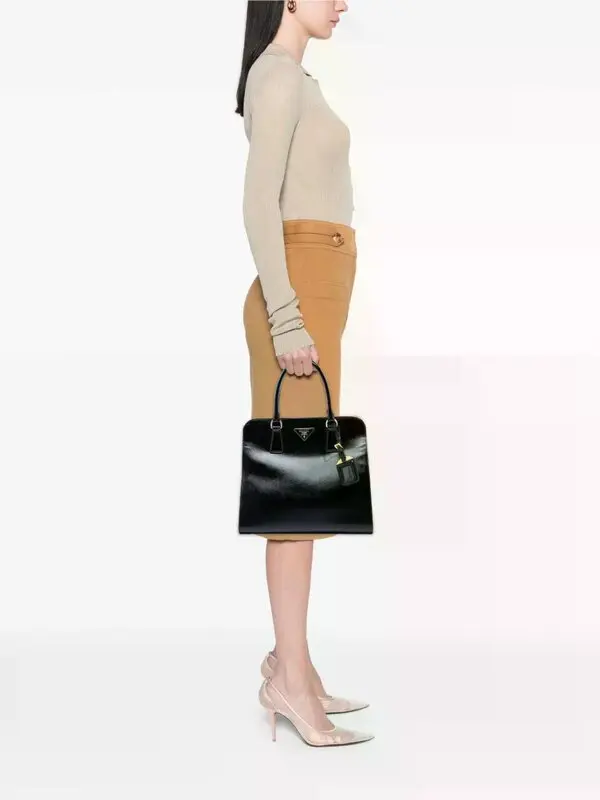 Prada 2010-2026 Saffiano Vernice Open Pyramid Convertible Tote Satchel