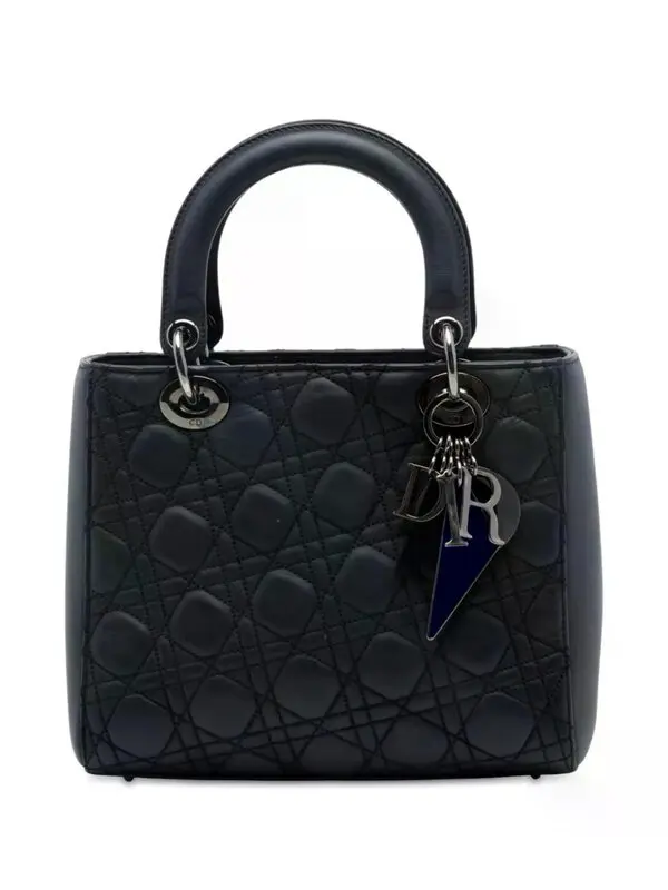 Dior 2011 Anselm Reyle Medium Lambskin Cannage Lady Satchel - Black