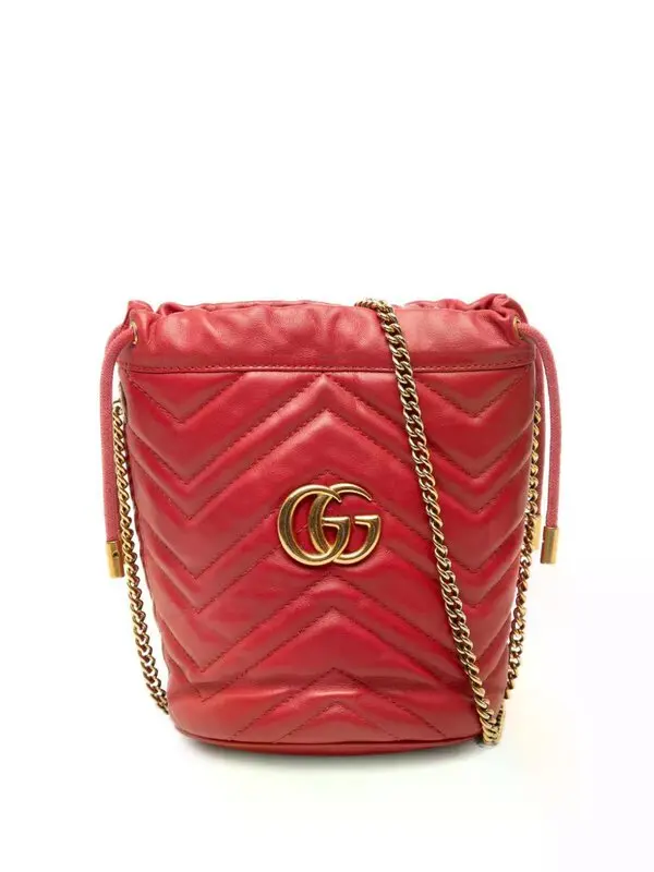 Gucci 2016-2026 Small Gg Marmont Matelasse Calfskin Bucket Bag - Red