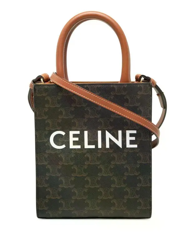 Celine 2022 Mini Triomphe Coated Canvas Vertical Cabas Satchel - Brown