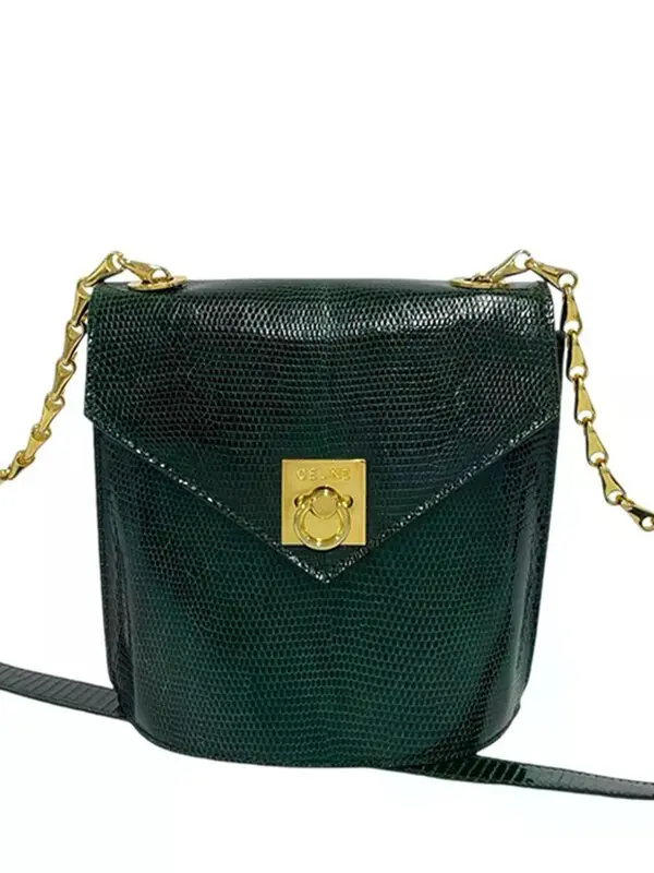 Celine 20th Century Lizard Embossed Leather Crossbody Bag - Green