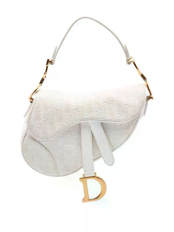 Dior 2020 Mini Oblique Embroidered Canvas Saddle Bag Satchel - White