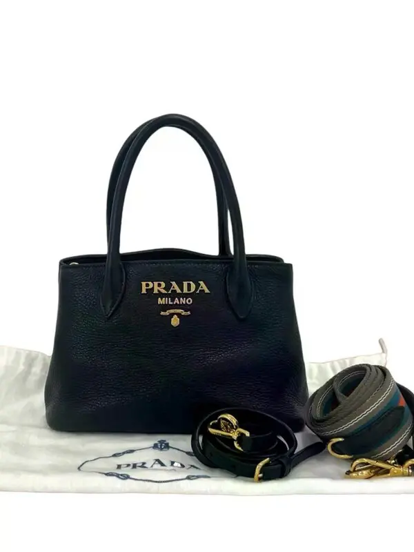 Prada 2010-2026 Vitello Daino Zip Top Dual Strap Convertible Tote Satchel - Black