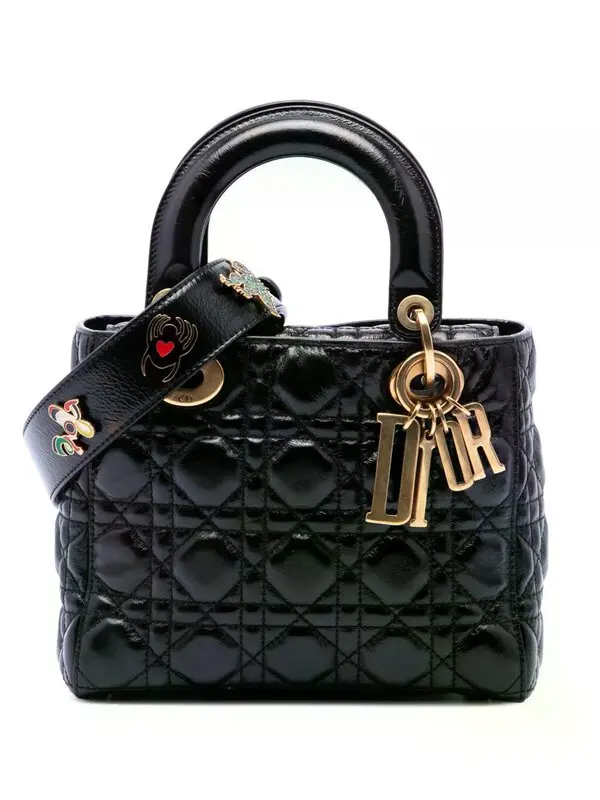 Dior 2017 Small Crinkled Patent Cannage My Abcdior Lady Satchel - Black
