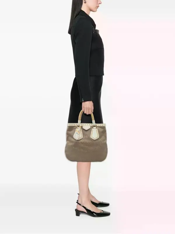 Prada 2000-2026 Studded Canvas Canapa Logo Rope Handle Bag Satchel