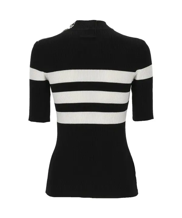 JEAN PAUL GAULTIER Striped Ribbed Knit T-shirt With Chain Detail