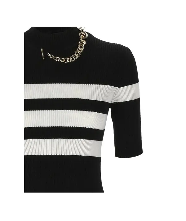 JEAN PAUL GAULTIER Striped Ribbed Knit T-shirt With Chain Detail