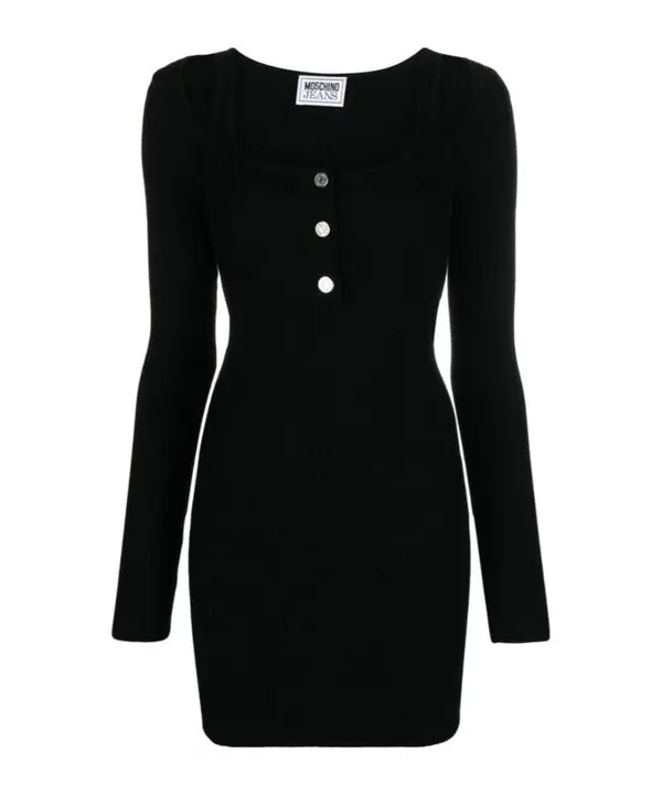 Moschino Long-sleeve Ribbed-knit Dress - Black