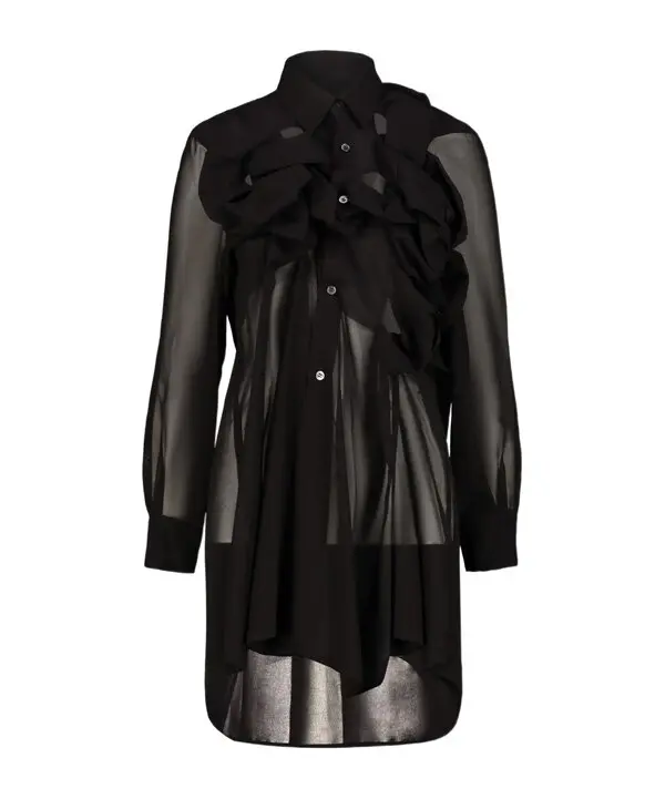 Comme Des Garçons Ruffle Front" Sheer Long Sleeve Shirt - Black