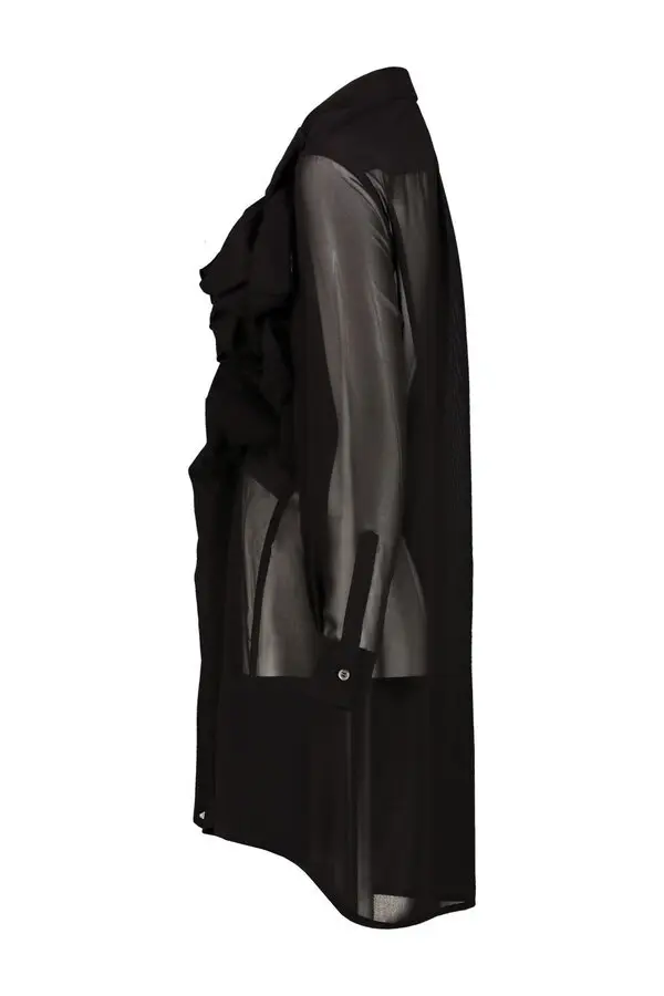 Comme Des Garçons Ruffle Front" Sheer Long Sleeve Shirt - Black