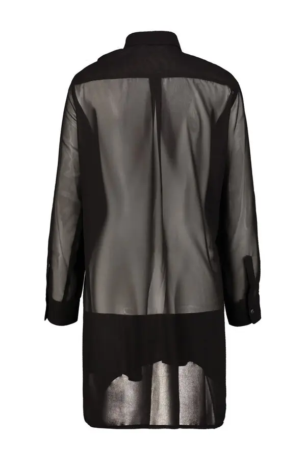 Comme Des Garçons Ruffle Front" Sheer Long Sleeve Shirt - Black