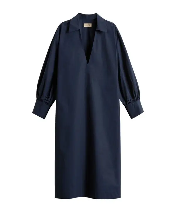 Woolrich V-neck Poplin Dress With Long Sleeves