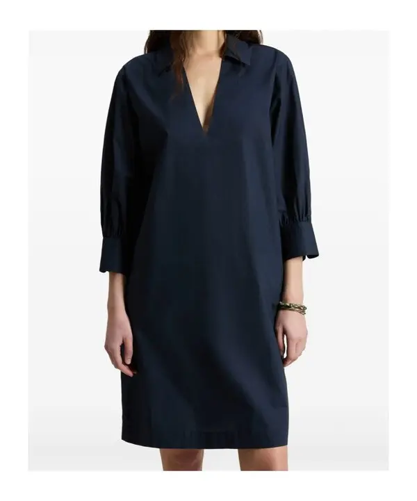 Woolrich V-neck Poplin Dress With Long Sleeves