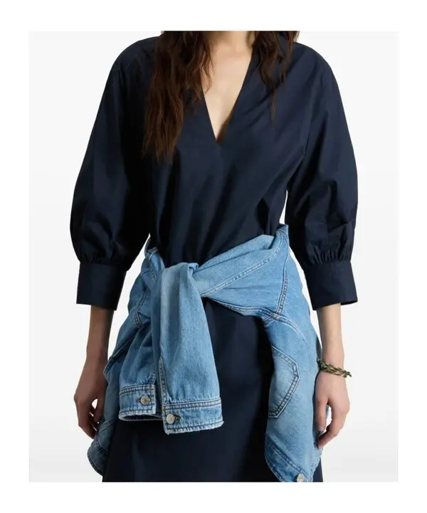 Woolrich V-neck Poplin Dress With Long Sleeves