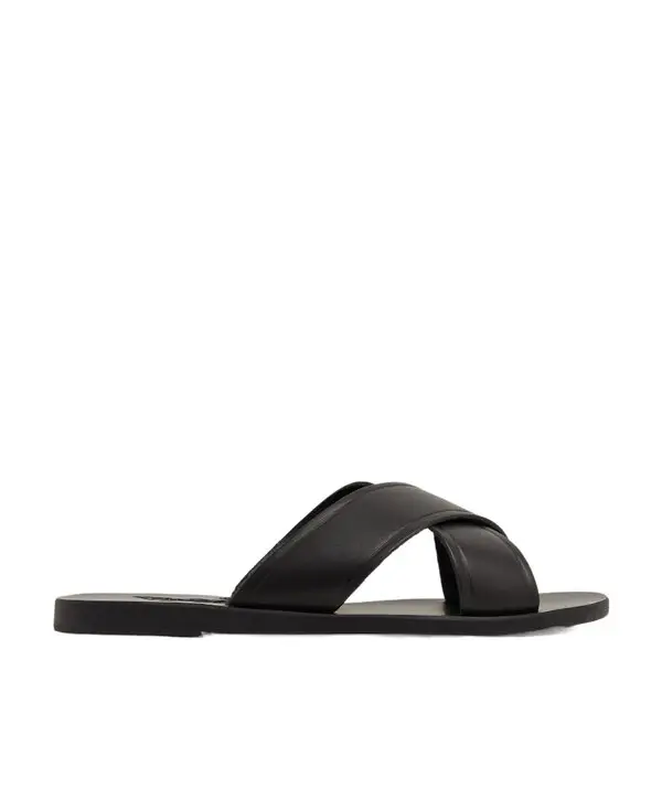 ANCIENT GREEK SANDALS Thais Flat Leather Sandals - Black