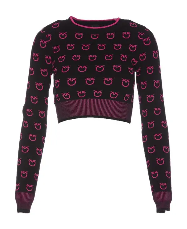 Pinko Intarsia-knit Cropped Jumper - Black