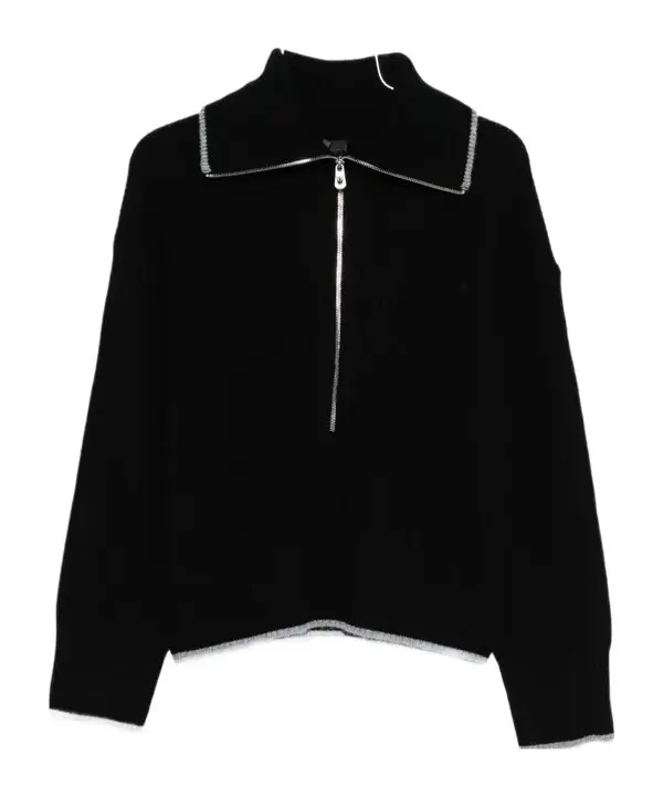 Pinko Zip-front Ribbed Knit Sweater - Black