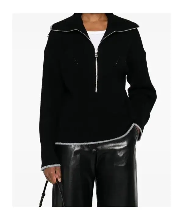 Pinko Zip-front Ribbed Knit Sweater
