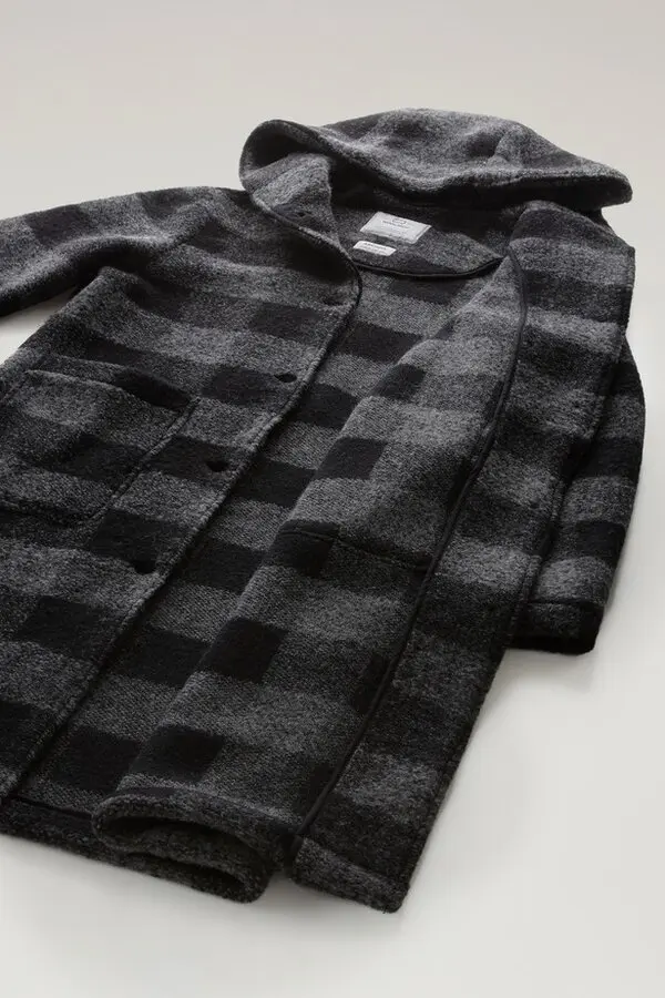 Woolrich Checked Hooded Wool-blend Coat