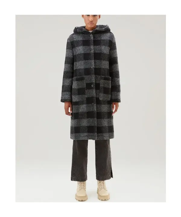 Woolrich Checked Hooded Wool-blend Coat