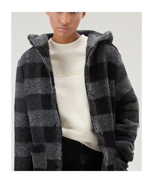 Woolrich Checked Hooded Wool-blend Coat