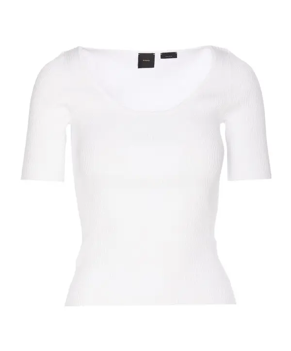 Pinko U-neck Ribbed-knit Top - White
