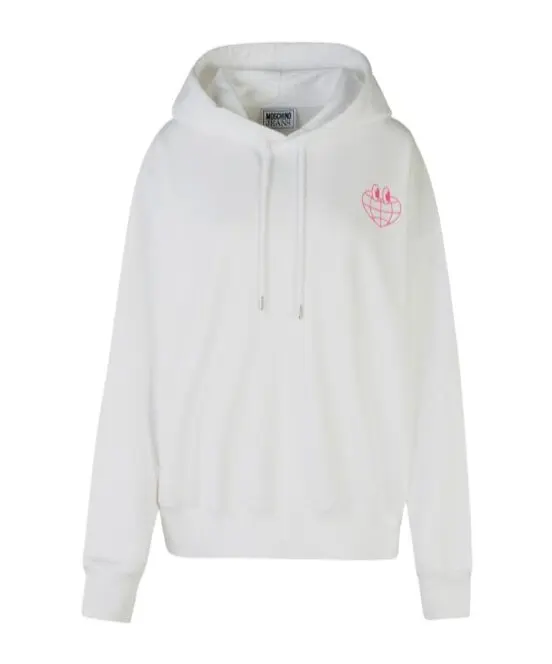 Moschino Logo Printed Drawstring Hoodie - White