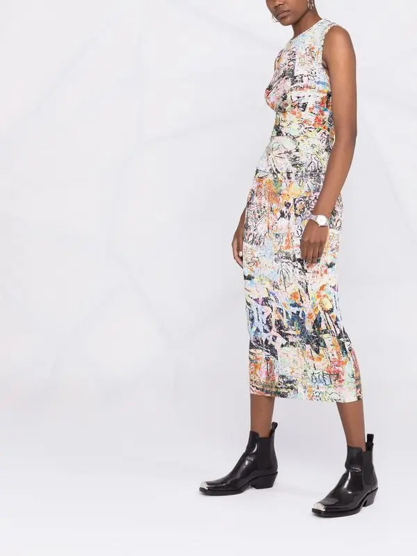 Dsquared2 Abstract-print Gathered-detail Midi Dress