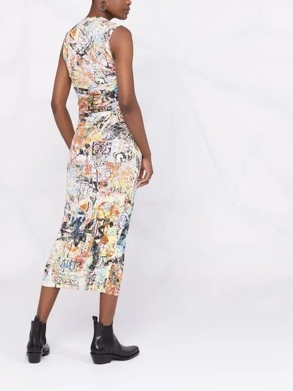 Dsquared2 Abstract-print Gathered-detail Midi Dress