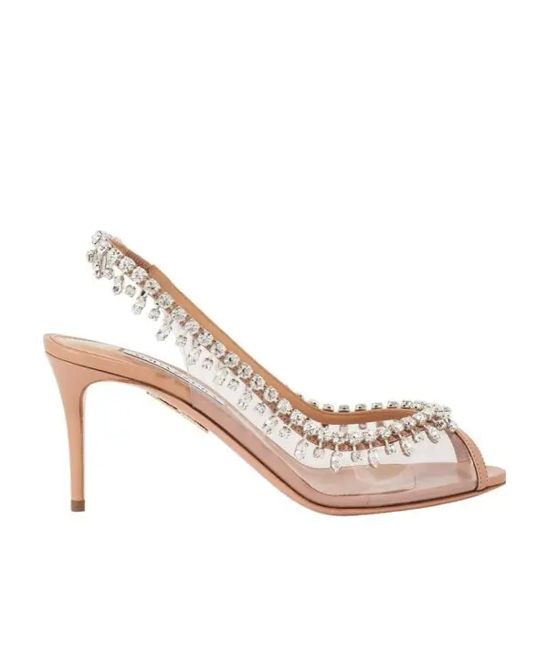 AQUAZZURA Temptation Crystal 75mm Slingback Pumps