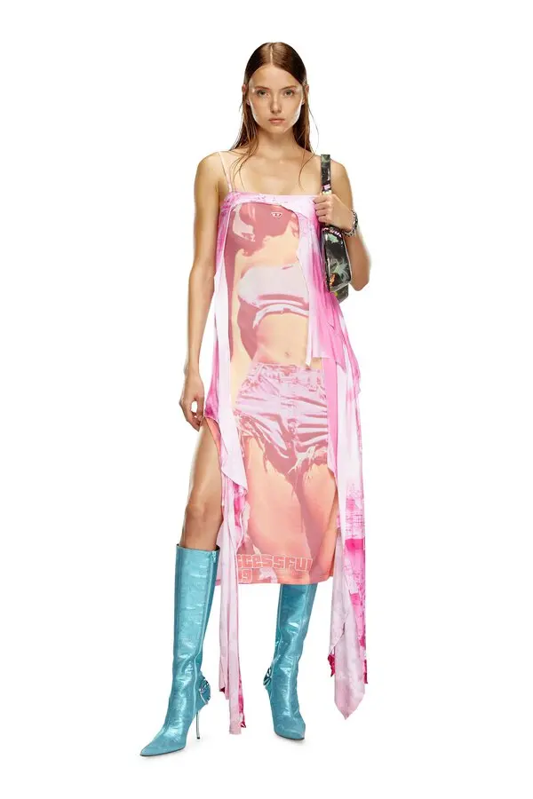 DIESEL® D-malory-long Asymmetric Overlay Midi Dress