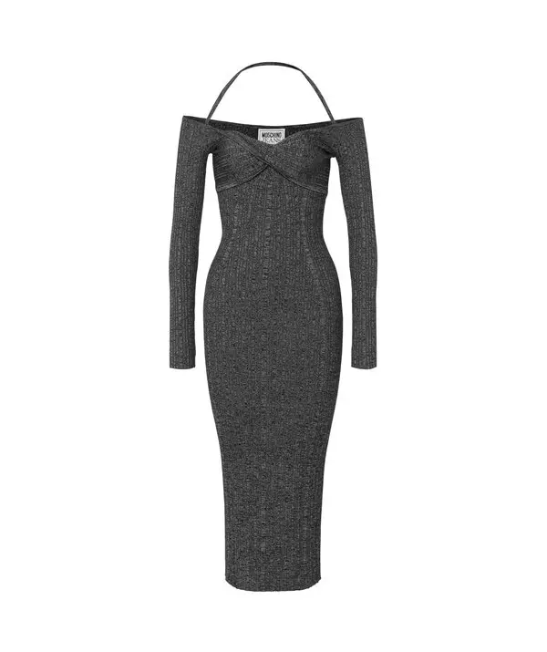 Moschino Off-shoulder Ribbed Midi Dress