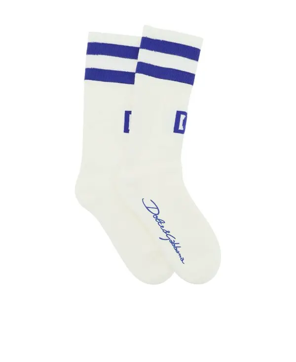 Dolce & Gabbana Dg Logo Stripe Crew Socks - White