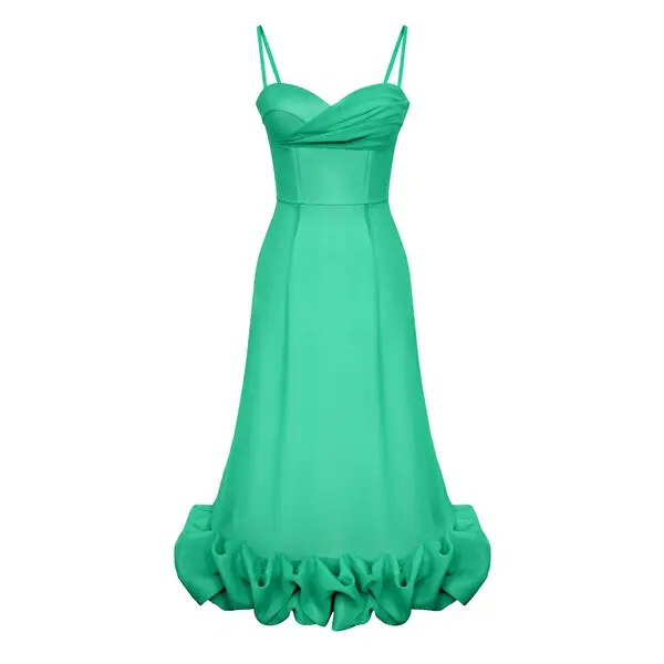 POST MERIDIEM Draped Bodice Bottom Flounced Bustier Dress - Green
