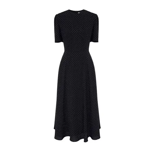 POST MERIDIEM Chiffon Midi Dress With Rhinestones - Black