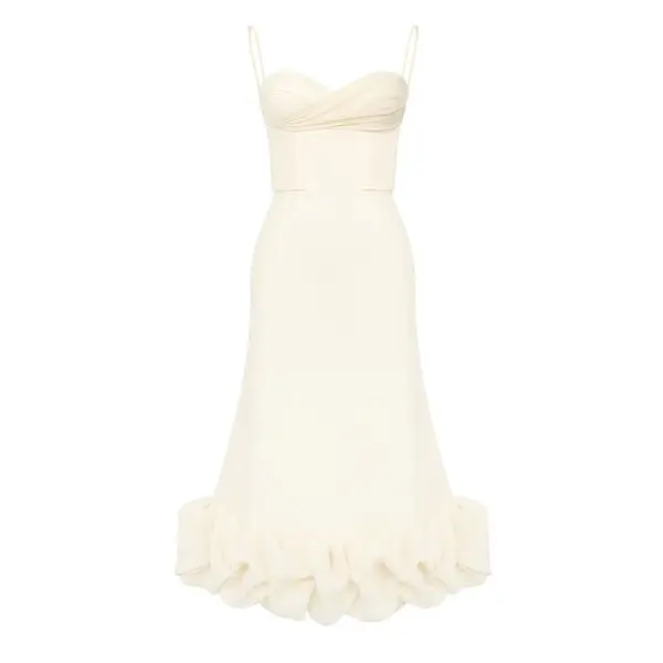 POST MERIDIEM Ivory Draped Bodice Bottom Flounced Bustier Dress - White