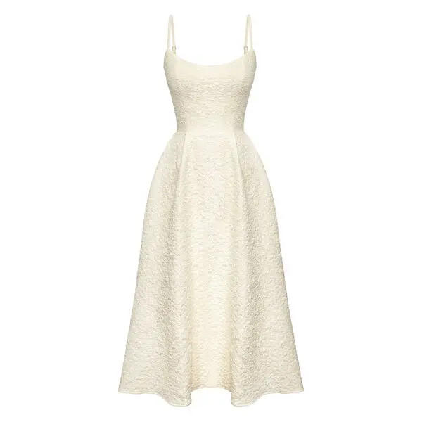 POST MERIDIEM Neutrals Cream Jacquard Fitted Corset Bustier Dress - White