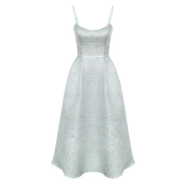 POST MERIDIEM Platinum Jacquard Fitted Corset Bustier Dress - Silver