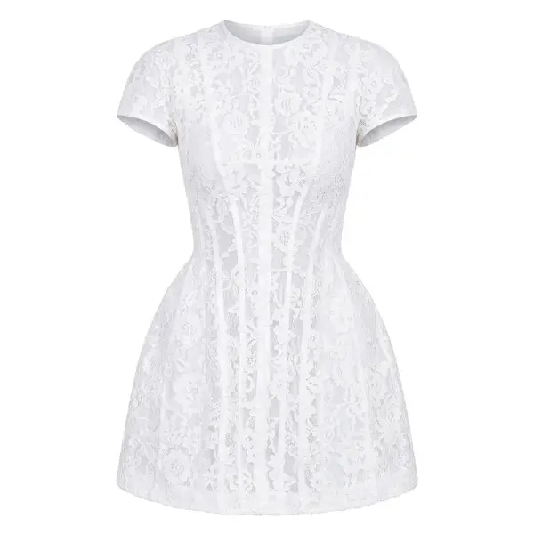 POST MERIDIEM Milk Lace Dress With Sculpted Silhouette