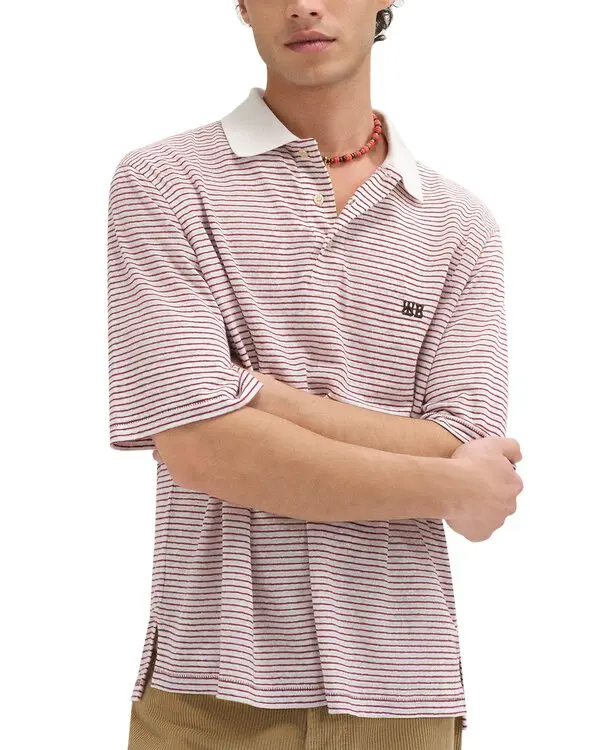 WALES BONNER Linen & Cotton Stripe Polo Shirt
