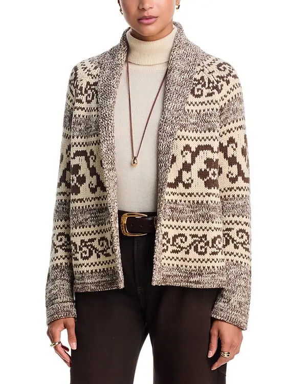 The Great. The Nordic Flower Lodge Open Cardigan Sweater - Marled Cherry