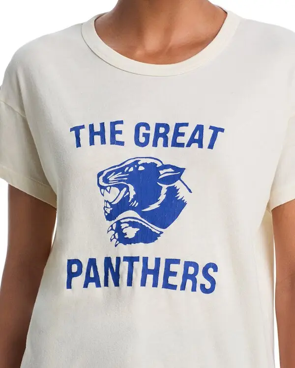 The Great. Boxy Cotton Crewneck Graphic Tee With Panther Print