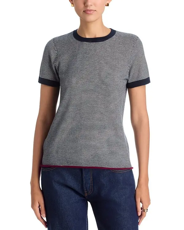 Majestic Filatures Cashmere Striped Short Sleeve Tee - Marine