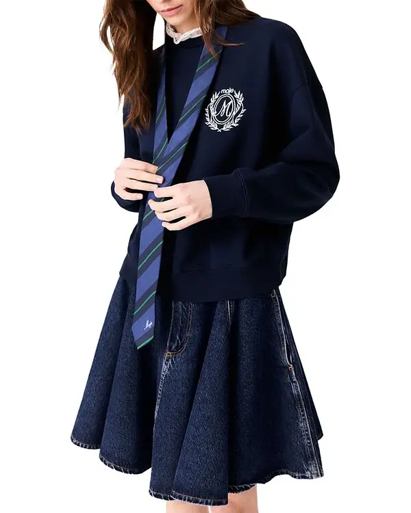 Maje Embroidered Sweatshirt With Ruffle Trim And Removable Collar